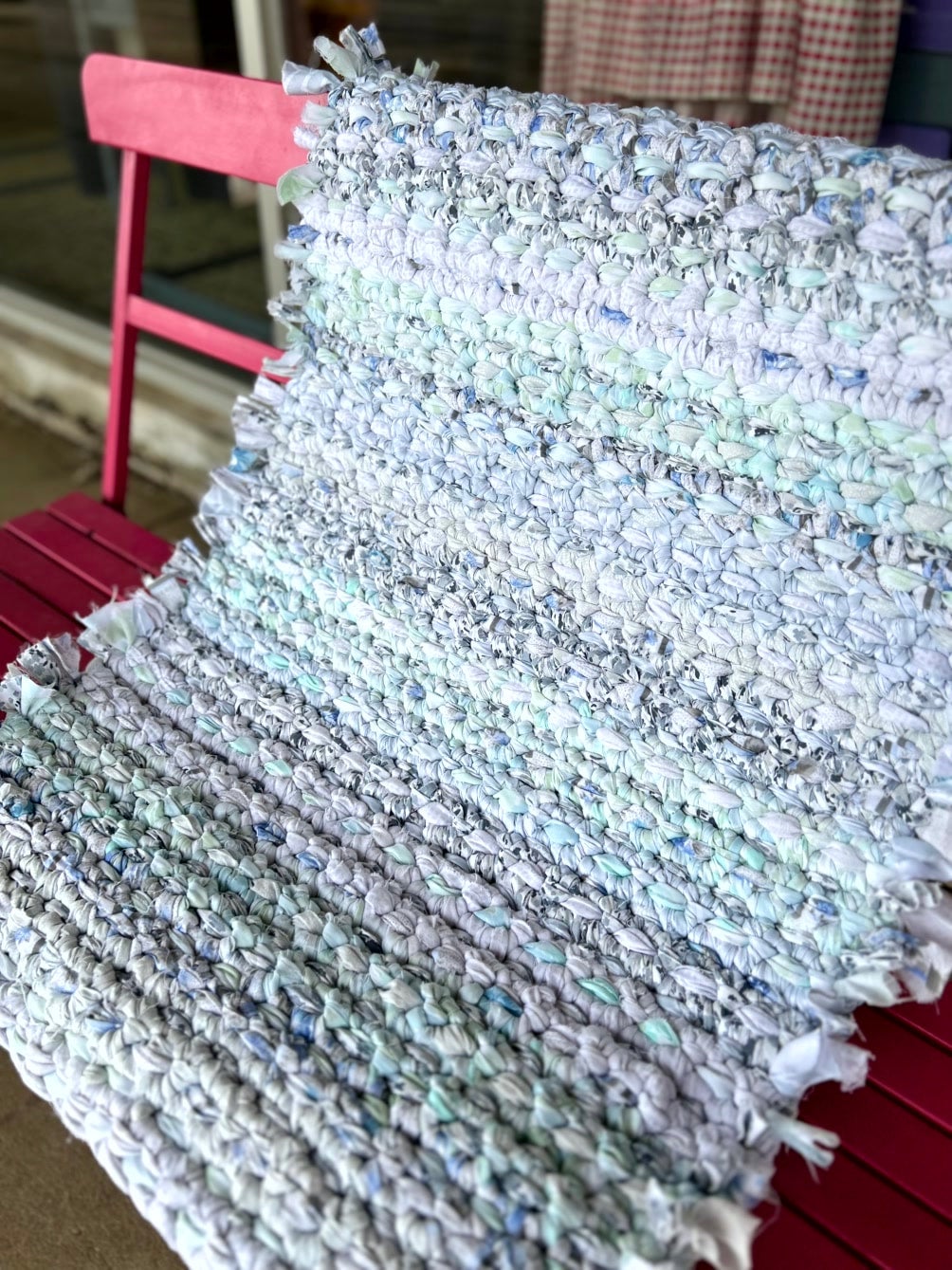 upcycle fabric into a beautiful rag rug with crochet. Keep the tools ...